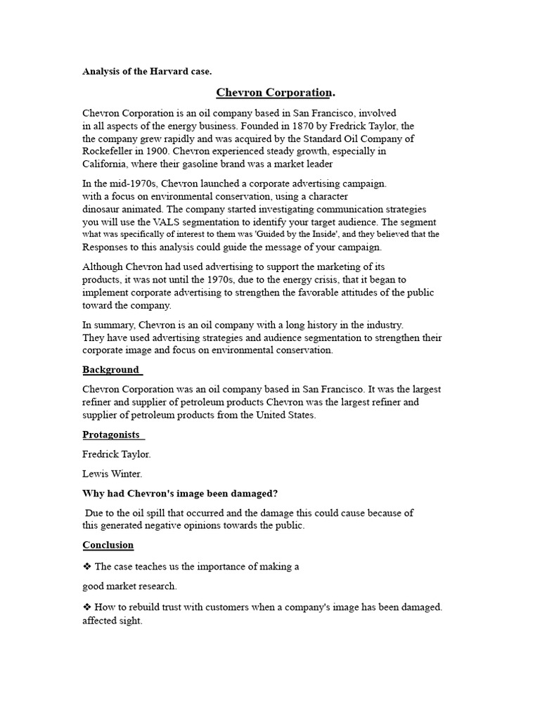 Analysis of The Harvard Case 2 | PDF | Chevron Corporation | Market ...