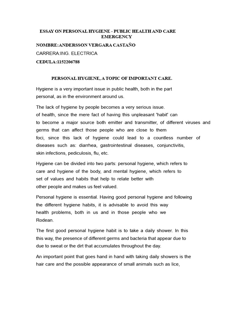 Essay On Personal Hygiene | PDF | Hygiene | Medical Specialties