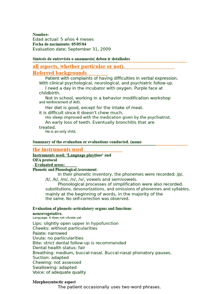Sample Speech Therapy Report | PDF | Phoneme | Phonology