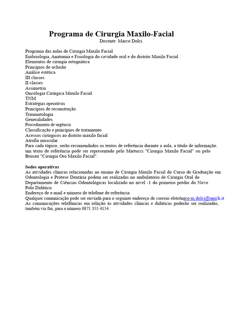 Programa de Cirurgia Maxilo-Facial | PDF