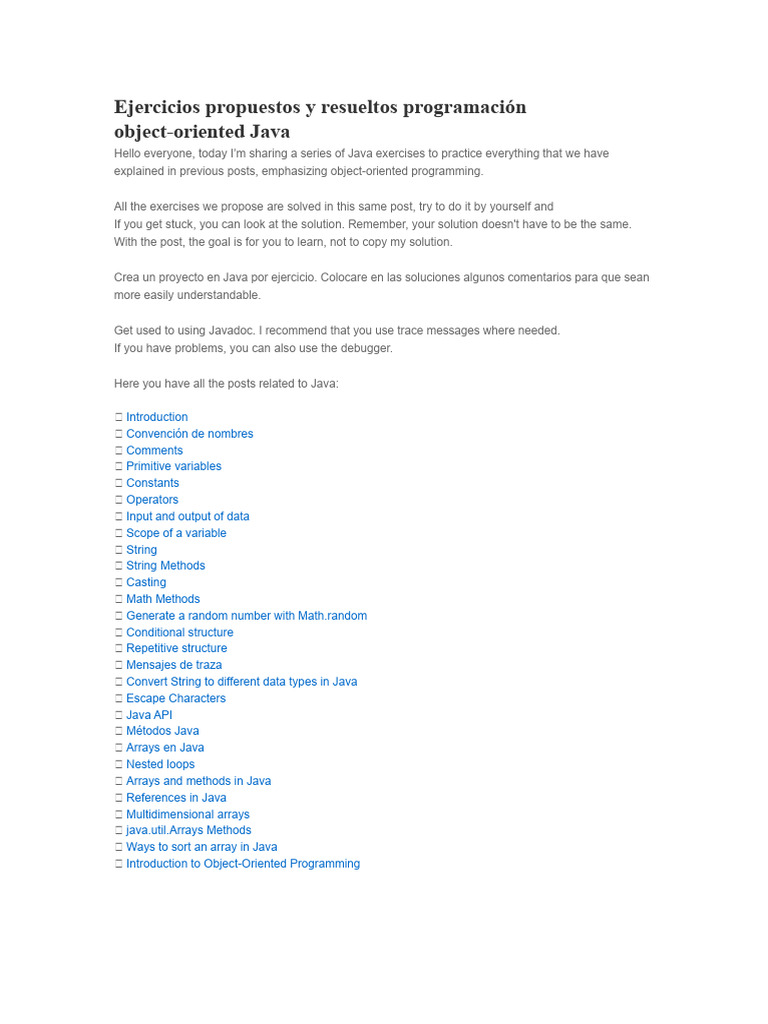 Proposed and Solved Exercises Object-Oriented Programming Java | PDF | Java (Programming ...
