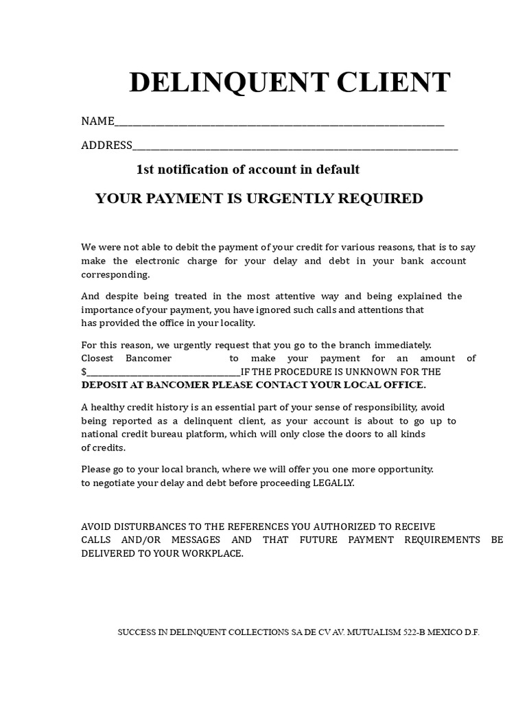 Letter To A Delinquent Client | PDF