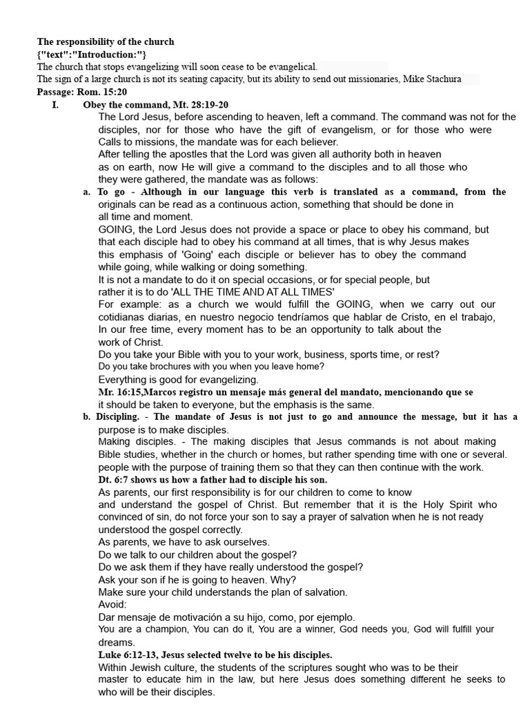 The Responsibility of The Church, Missions | PDF | Disciple ...