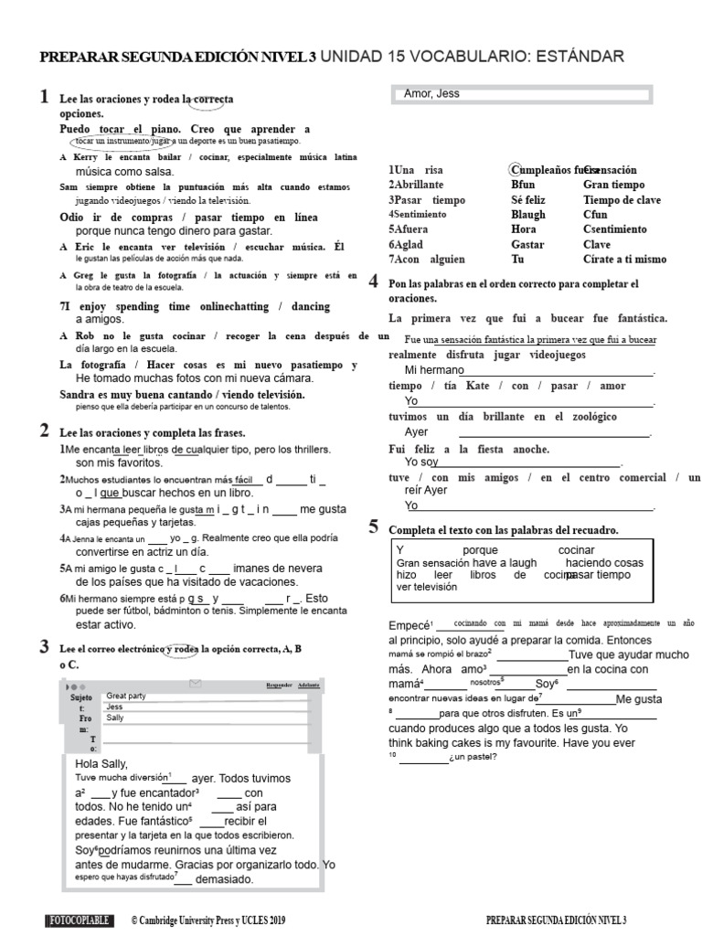 Vocabulario Nivel 3 Unidad 15 | PDF