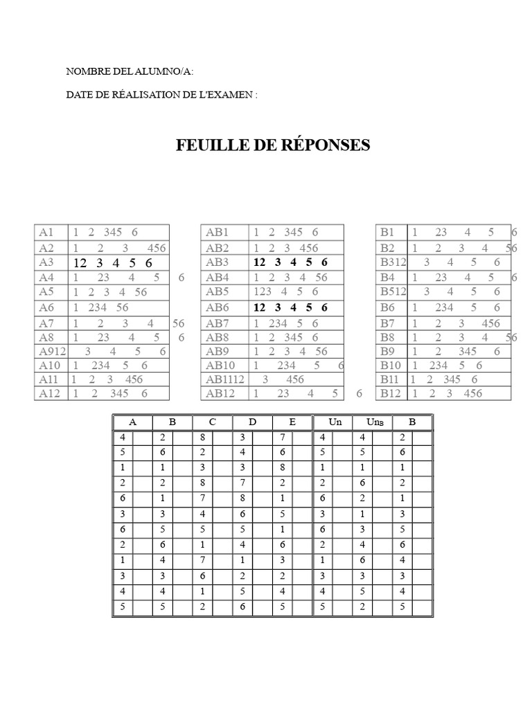 Feuille de réponses d'examen détaillée | PDF