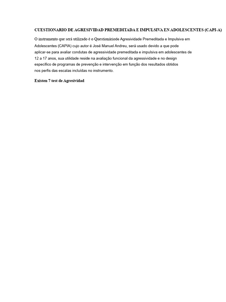 Questionário de Agressividade Premeditada e Impulsiva em Adolescentes ...