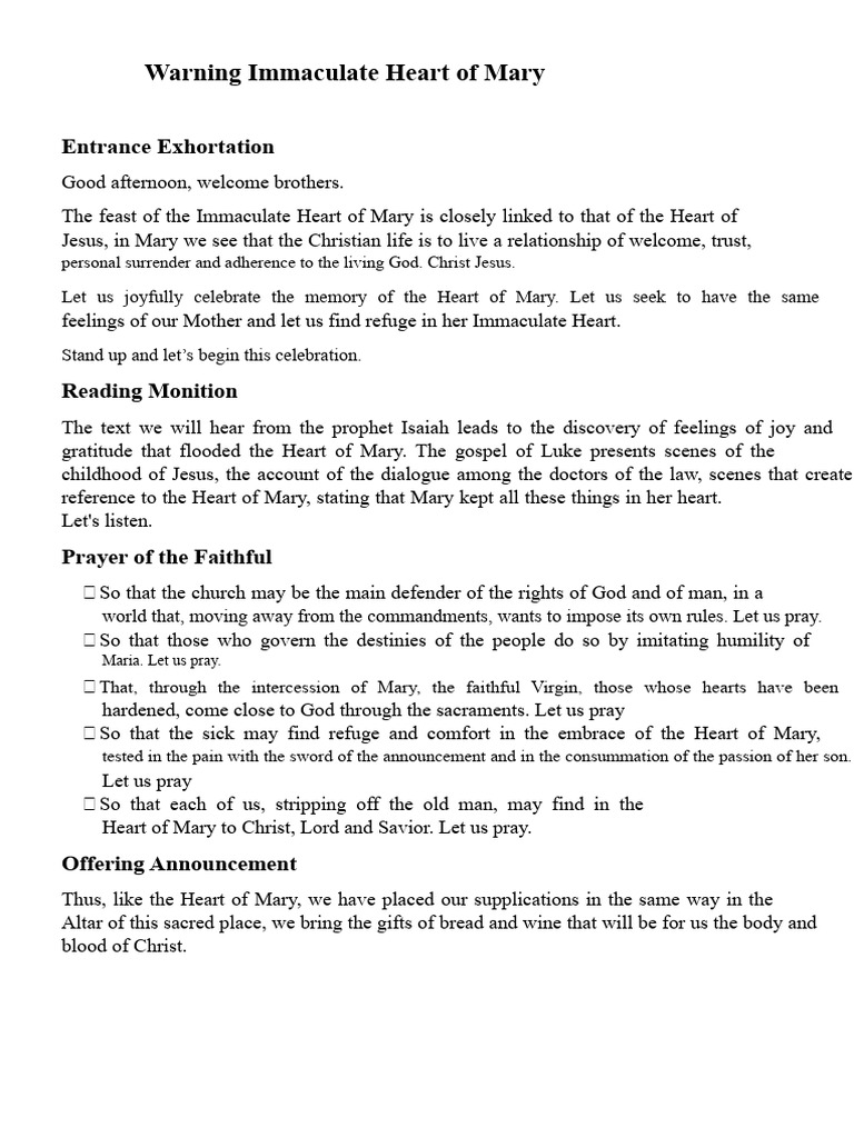Monition Immaculate Heart of Mary | PDF | Mary, Mother Of Jesus | Eucharist