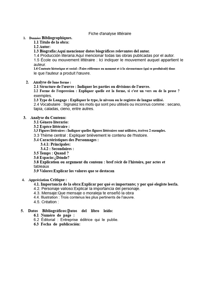 Fiche D'analyse Littéraire | PDF | Écriture
