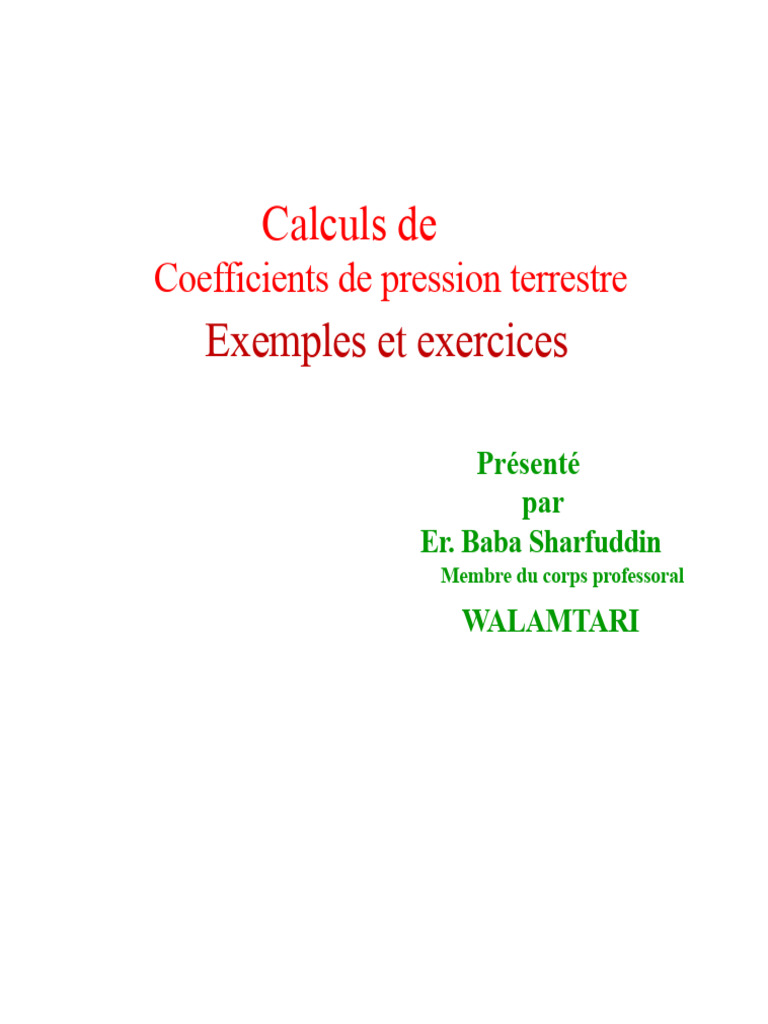 Calcul Des Coefficients de Pression Terrestre | PDF | Friction | Pression