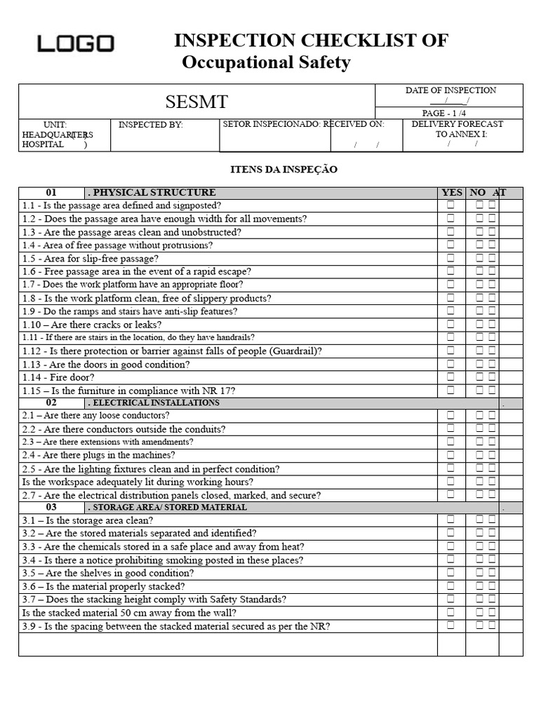 Work Safety Inspection Checklist | PDF | Fire Sprinkler System
