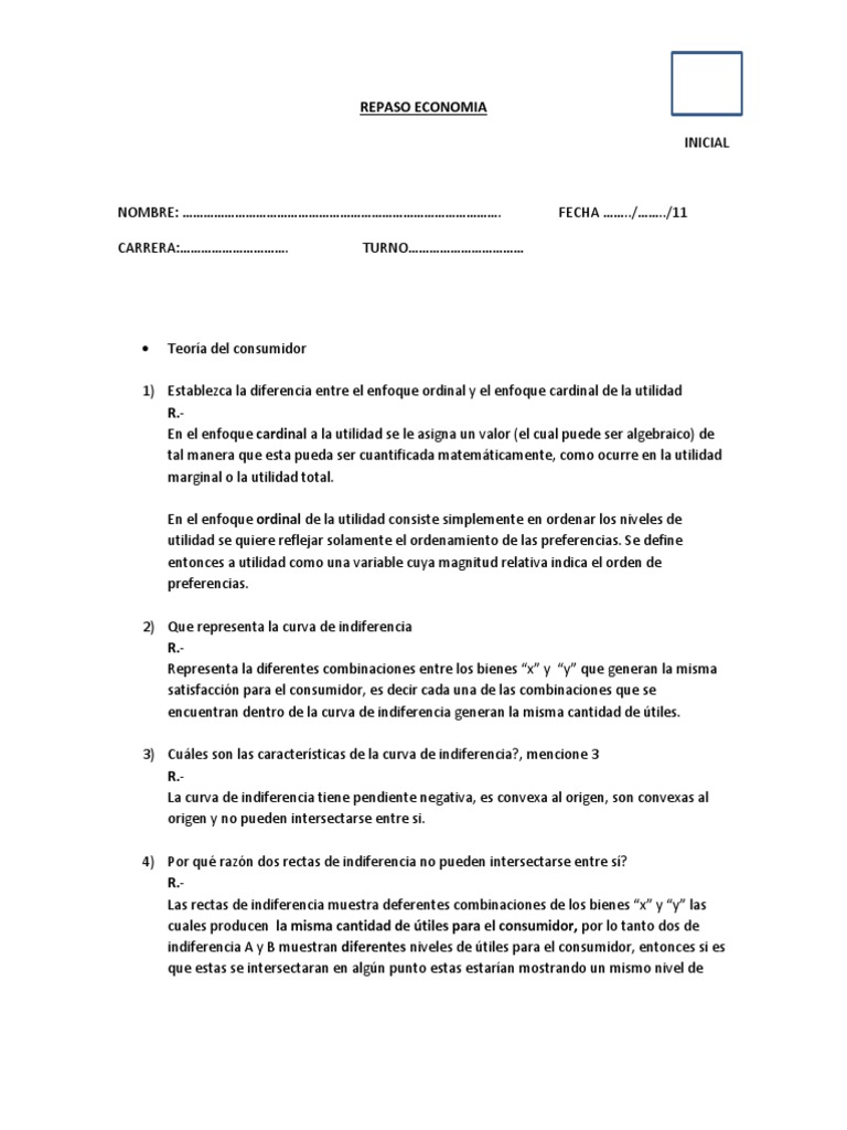 Repaso Economia Answer Key | PDF | Utilidad marginal | Utilidad