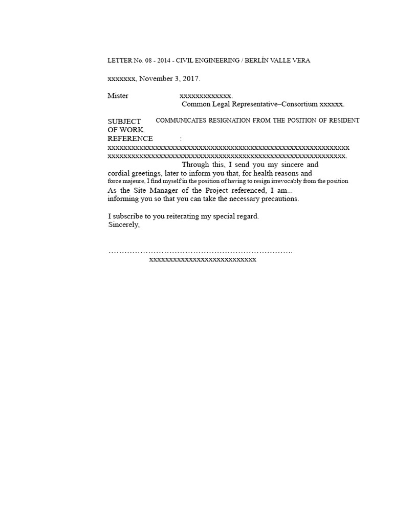 Model of Resignation Letter For Resident | PDF