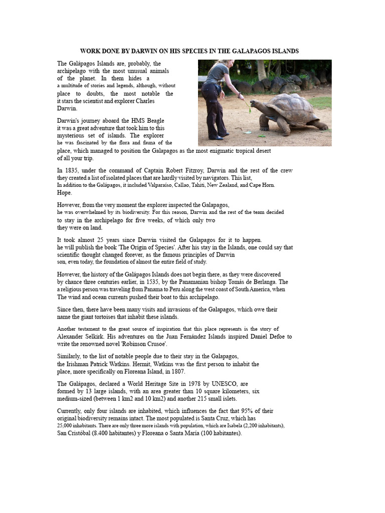 Work Done by Darwin On His Species in The Galapagos Islands | PDF ...