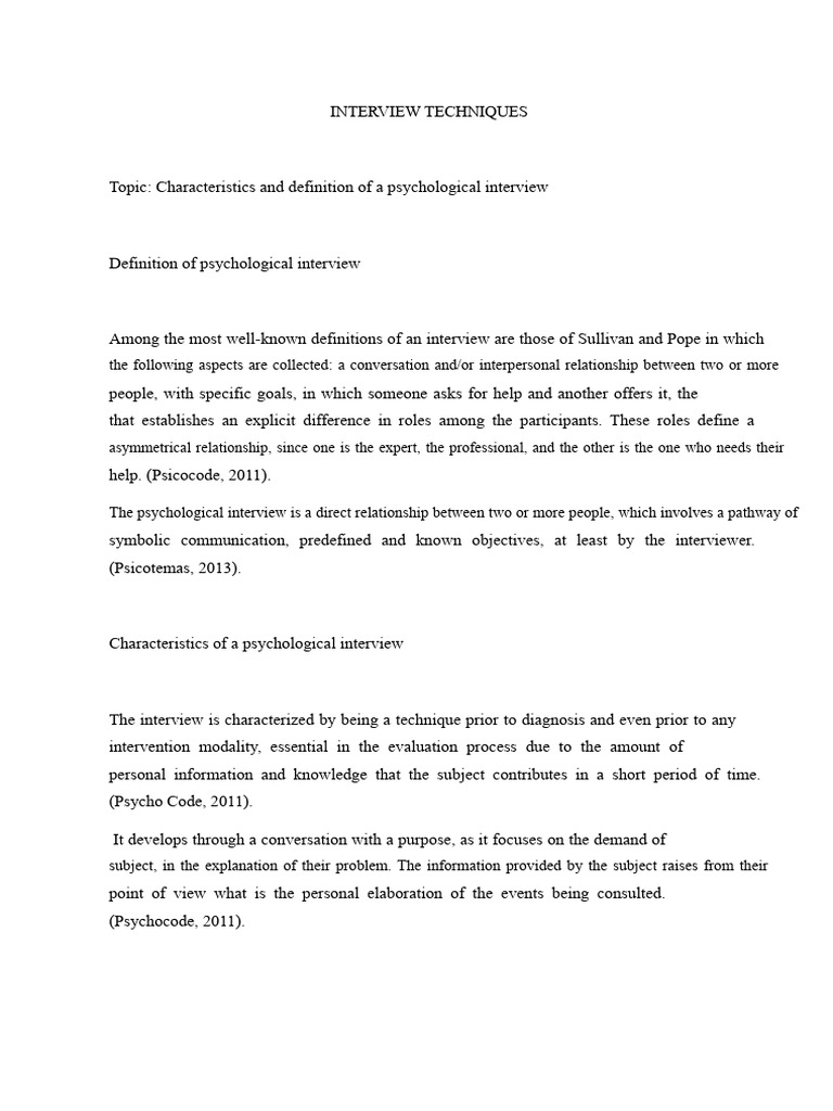 Psychological Interview Techniques Explained | PDF | Interview | Psychology