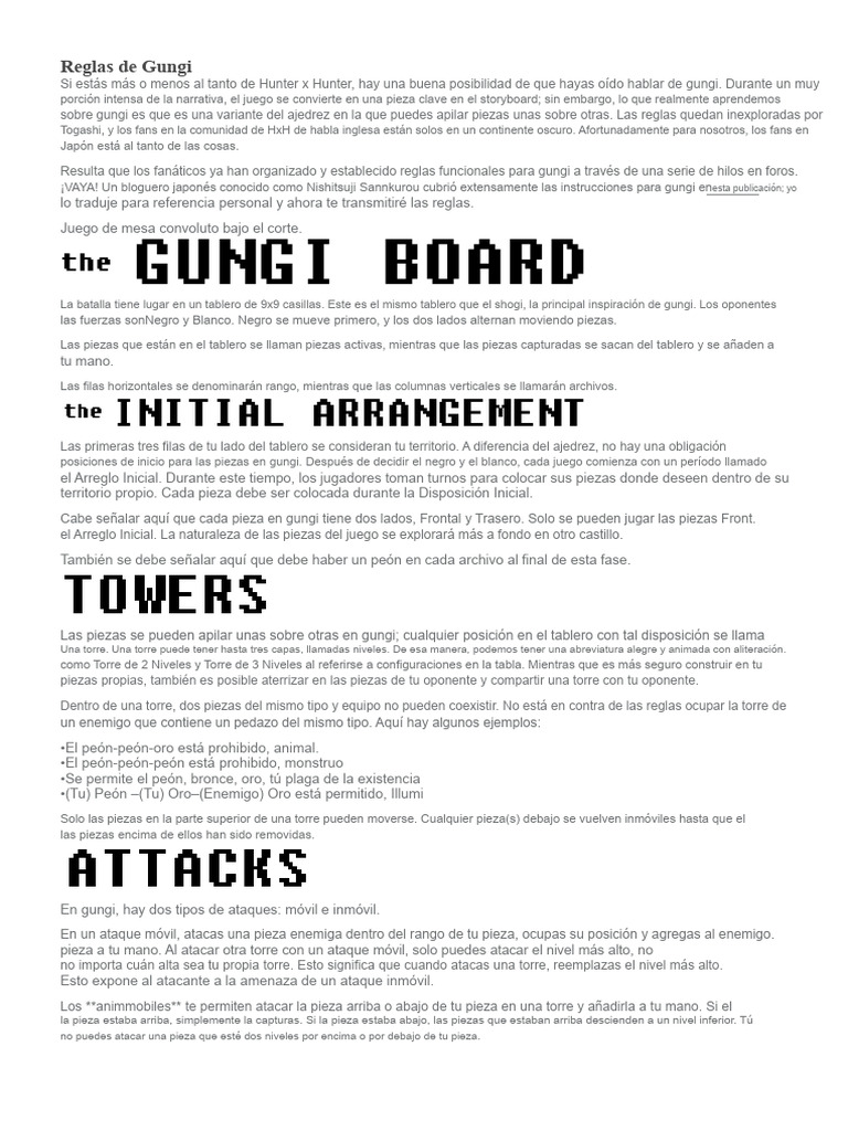 Reglas del juego Gungi de Hunter x Hunter | PDF | Ajedrez | Juegos de mesa
