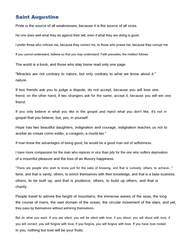 Sentences From Saint Augustine | PDF | Humility | Faith