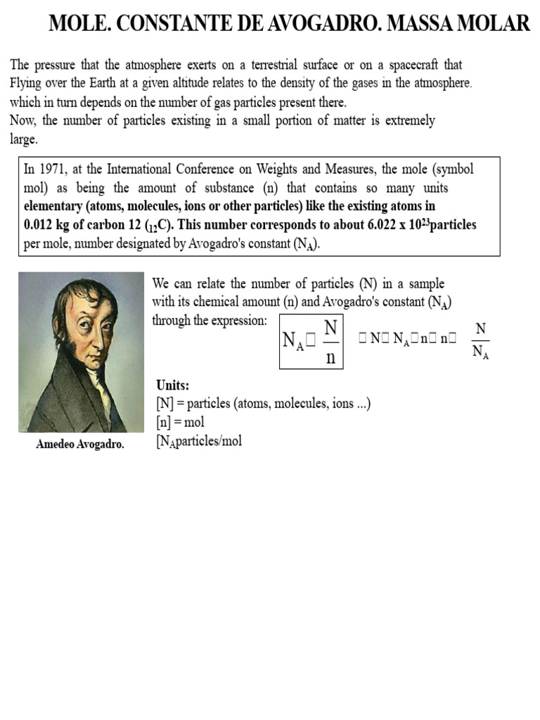 Mole Avogadro's Constant Molar Mass | PDF | Mole (Unit) | Chemistry