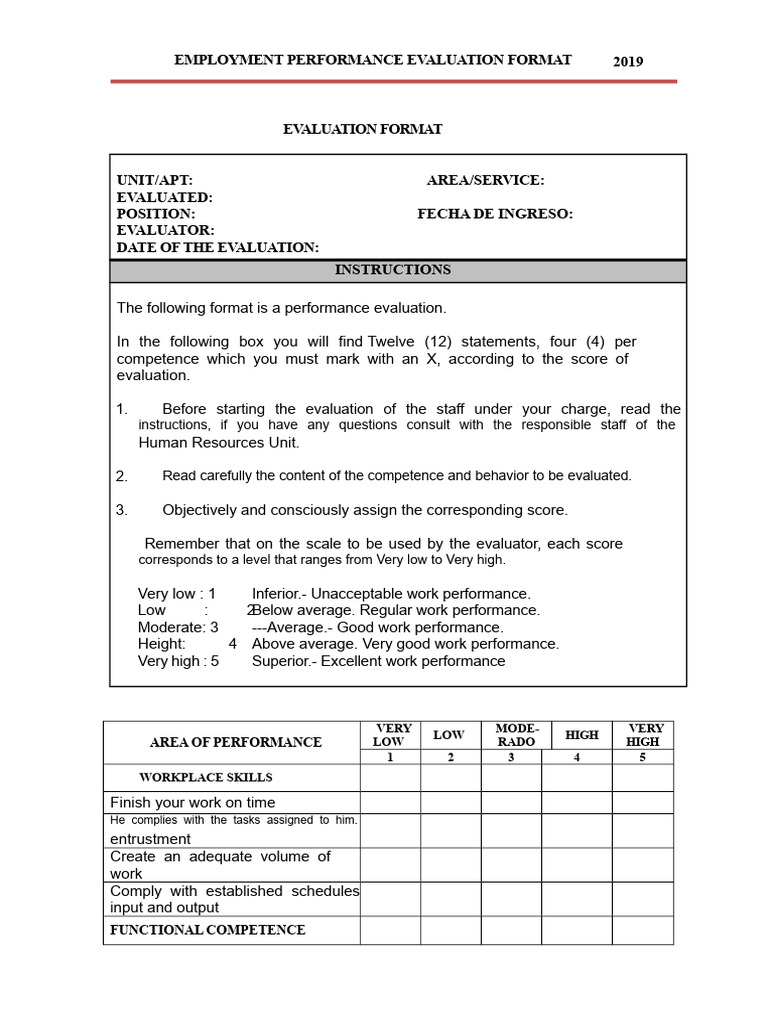 Performance Evaluation Format by Competencies 1 (Auto-Saved) | PDF ...