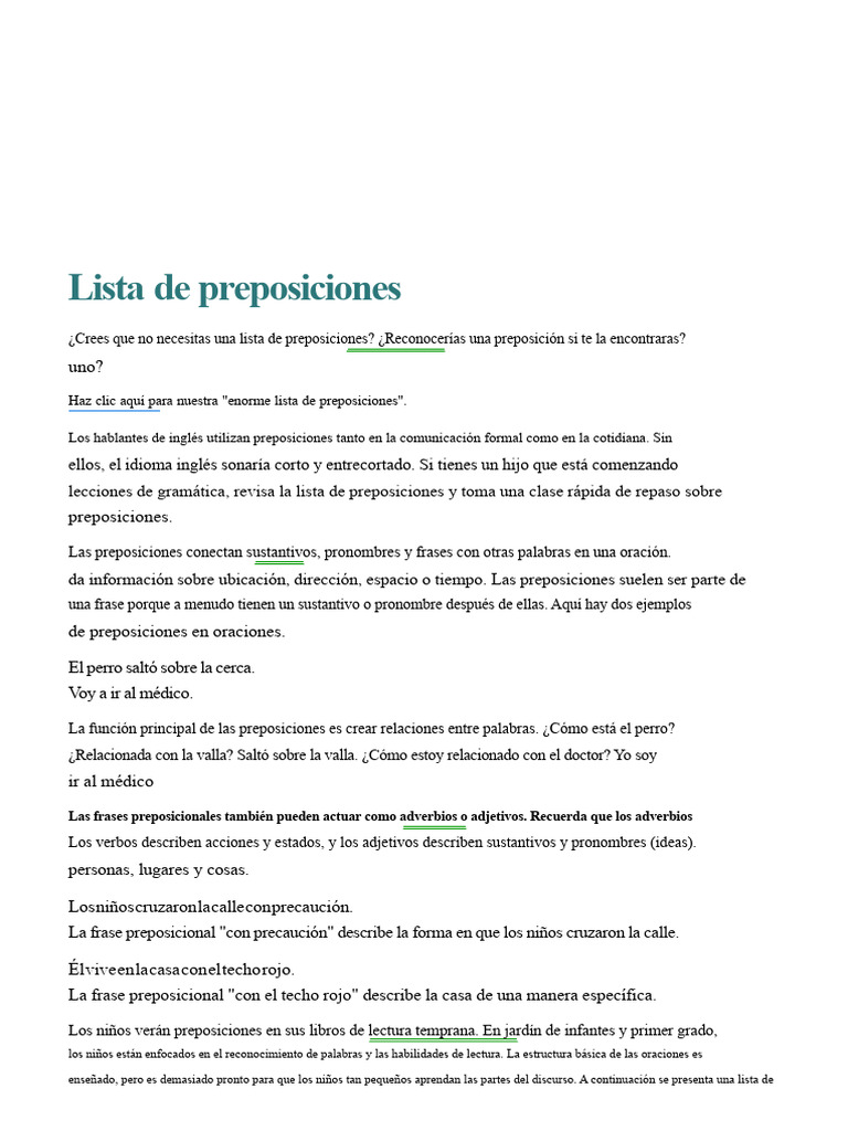 Lista de Preposiciones | PDF | Adverbio | Gramática inglesa