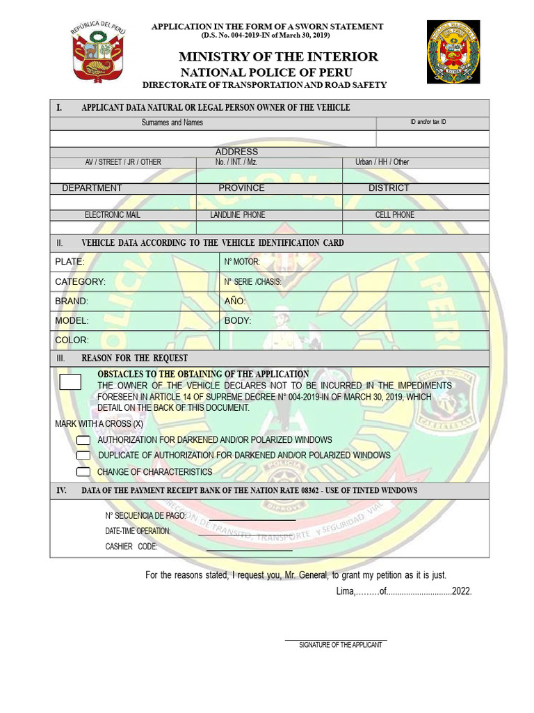 Vehicle Window Tint Authorization Form | PDF | Identity Document | Police