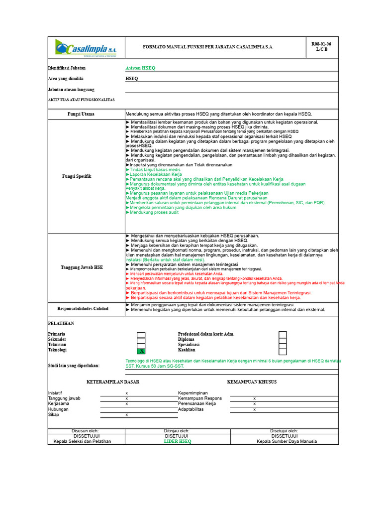 Manual Fungsi Asisten HSEQ | PDF