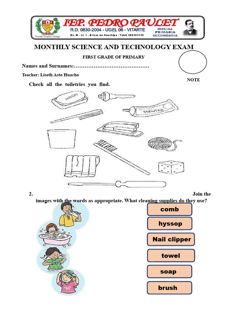 Monthly Exam of Science and Technology First Grade | PDF