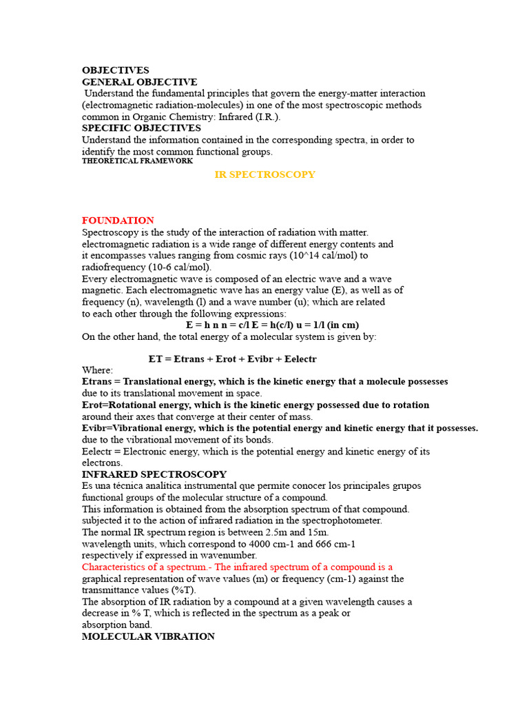 OBJECTIVES | PDF | Infrared Spectroscopy | Spectroscopy