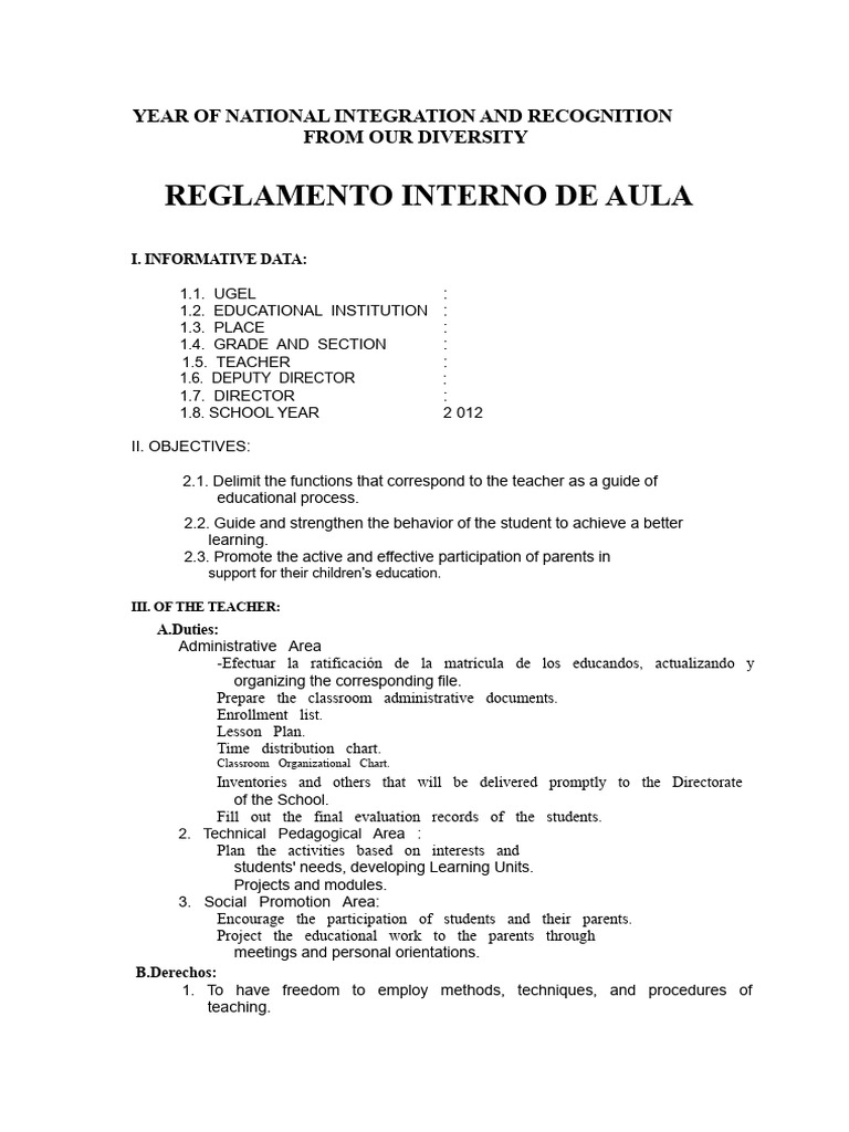 Internal Regulations For Primary School | PDF | Teachers | Learning