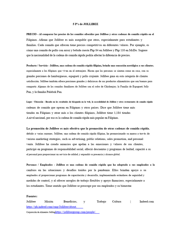 5 Ps de Jollibee | PDF | Comida rápida | Mc Donald's