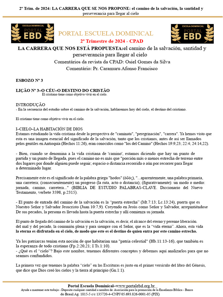 Bosquejo de La Lección 3 - El Cielo - El Destino Del Cristiano - Pr ...