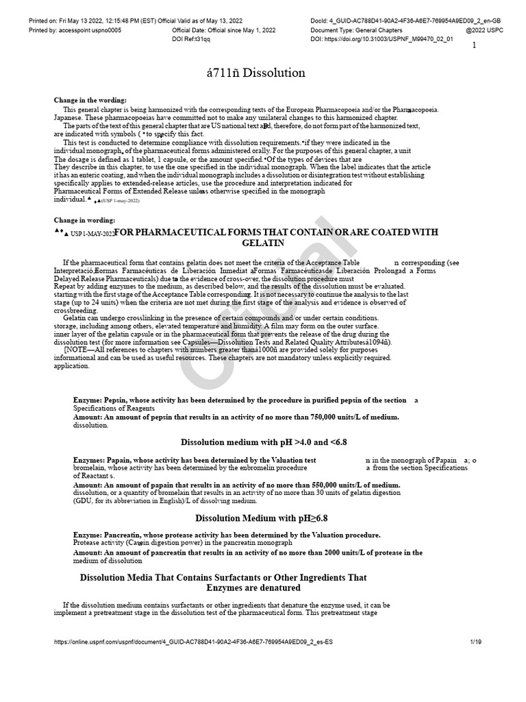 USP Dissolution Testing Guidelines | PDF | Pharmacology ...