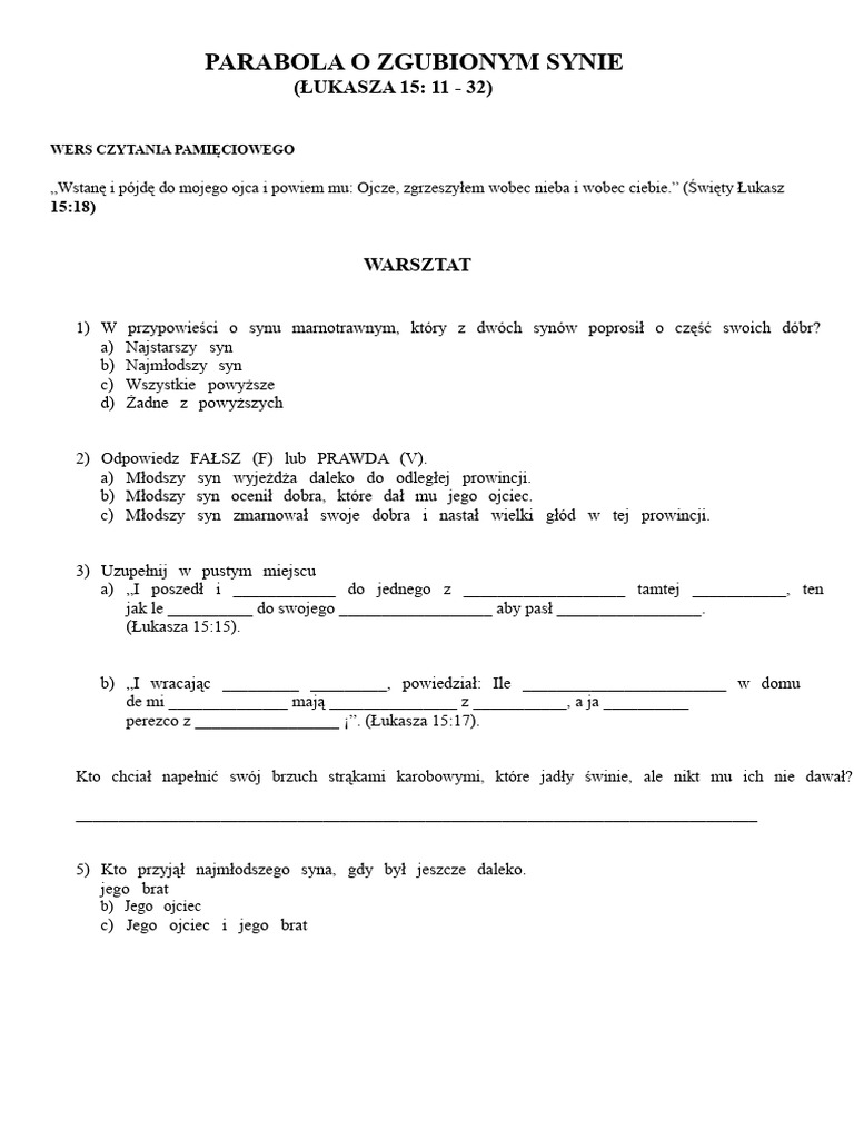 Parabela o Zagubionym Synu (Warsztat) | PDF