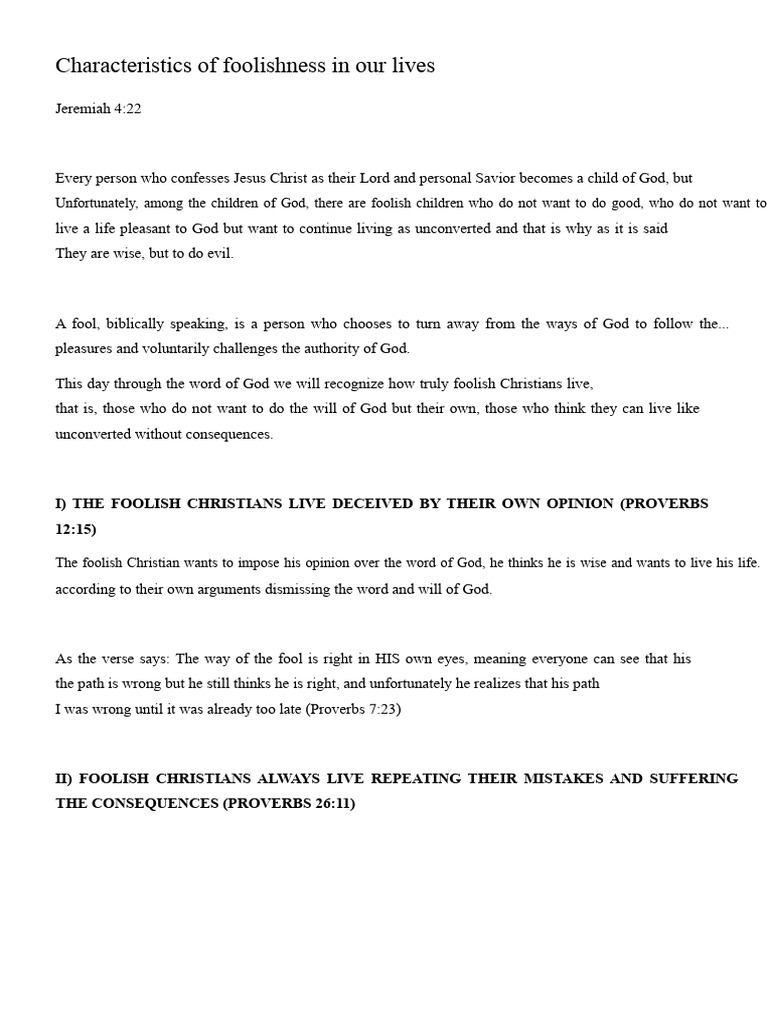 Identifying Foolishness in Christians | PDF | Book Of Proverbs | Bible