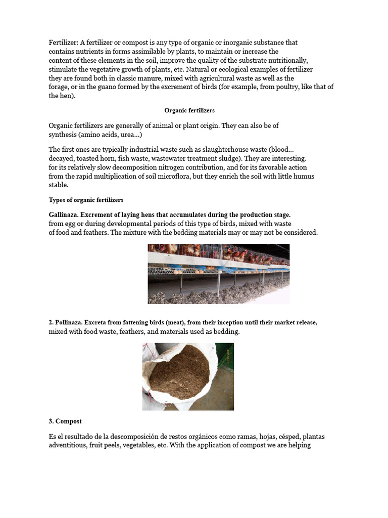 Types of Organic and Inorganic Fertilizers | PDF | Fertilizer | Manure