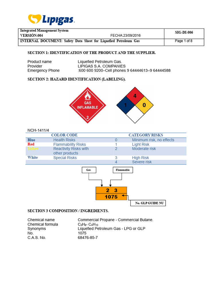 HDS Liquified Gas Lipigas PDF | PDF | Liquefied Petroleum Gas | Propane