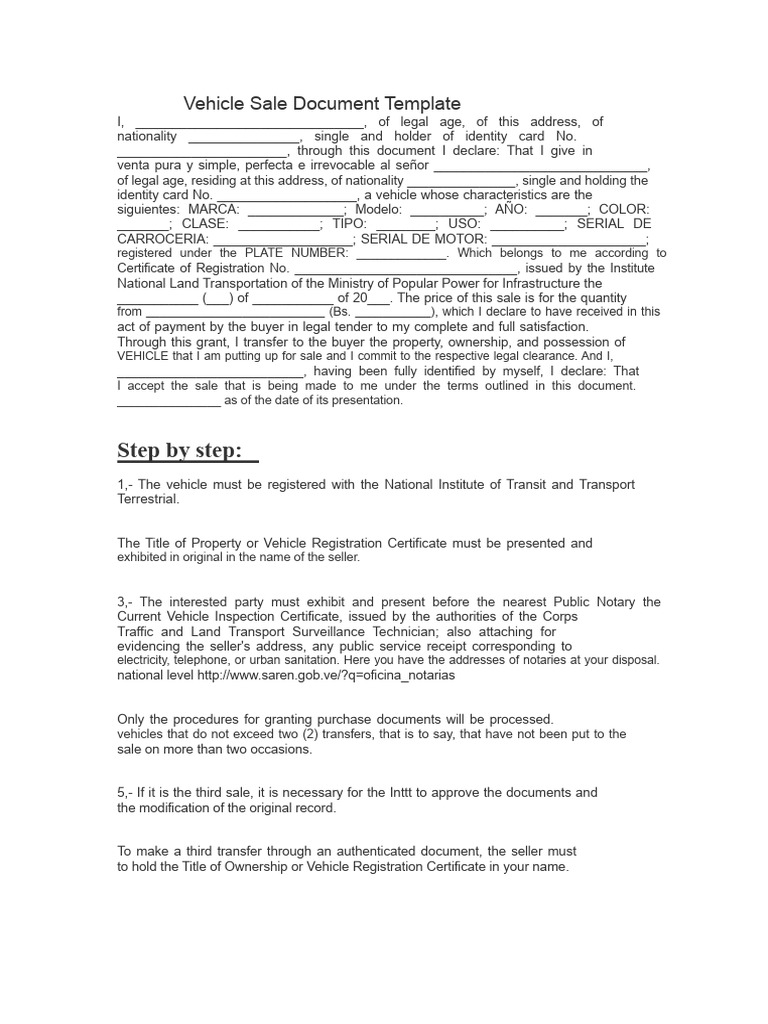 Vehicle Sale Agreement Template | PDF | Identity Document | Sales