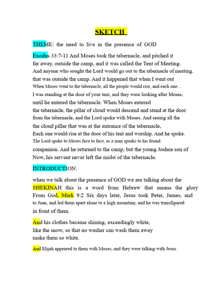 Outline The Need To Live in The Presence of God | PDF | Tabernacle | Moses