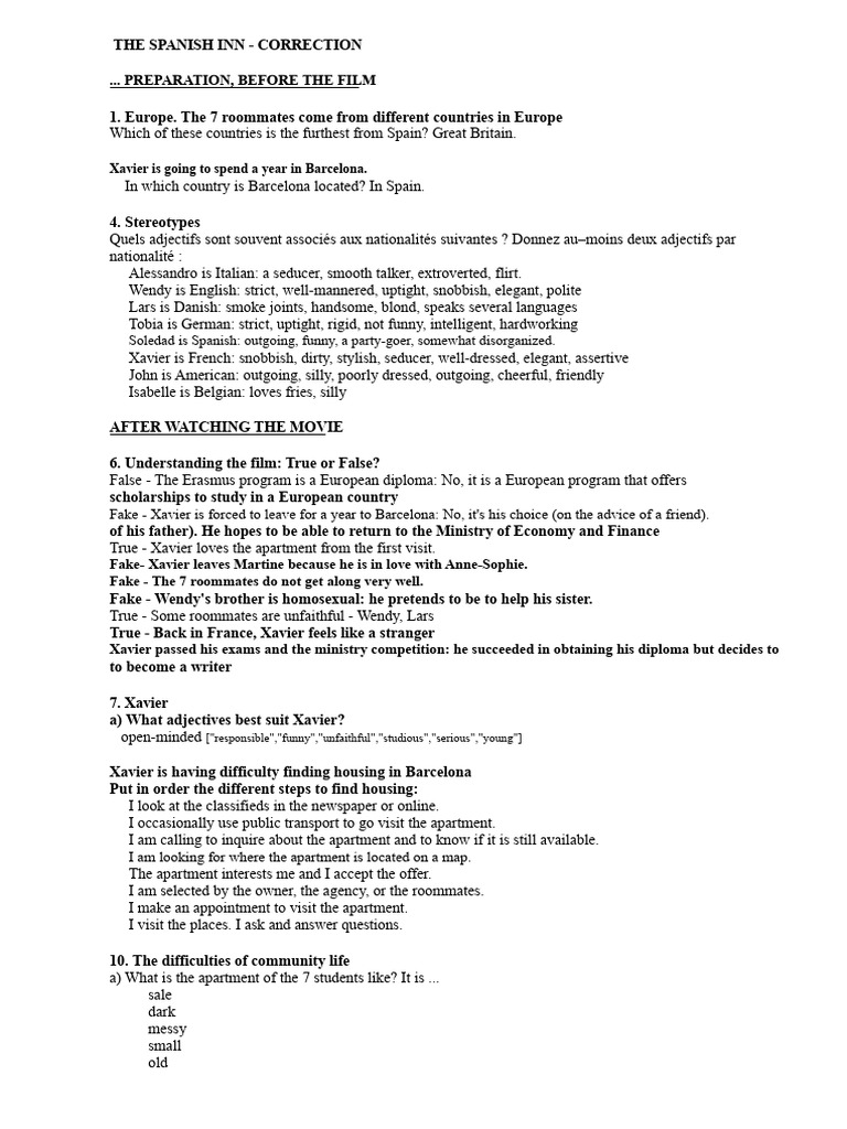 Spanish Inn Film Analysis and Insights | PDF | Foods