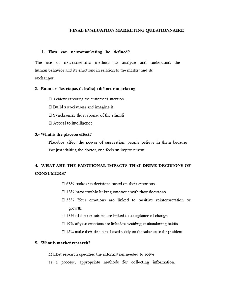 Marketing Fundamentals Questionnaire | PDF | Marketing | Advertising