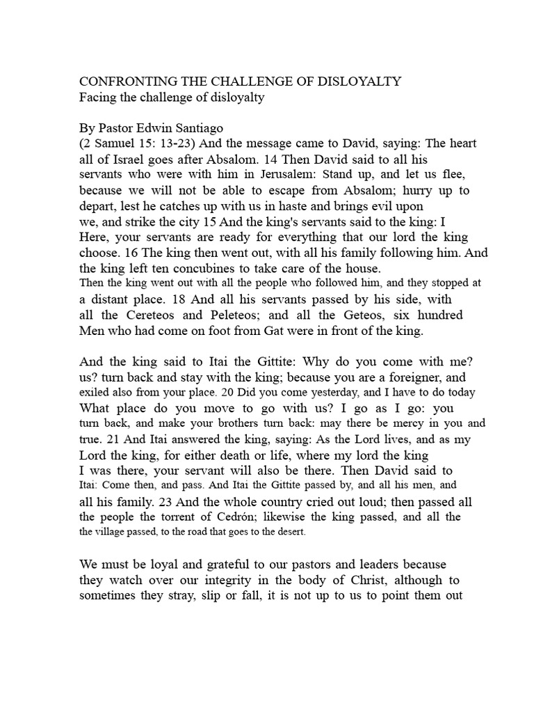 Facing The Challenge of Disloyalty | PDF | David | Books Of Samuel