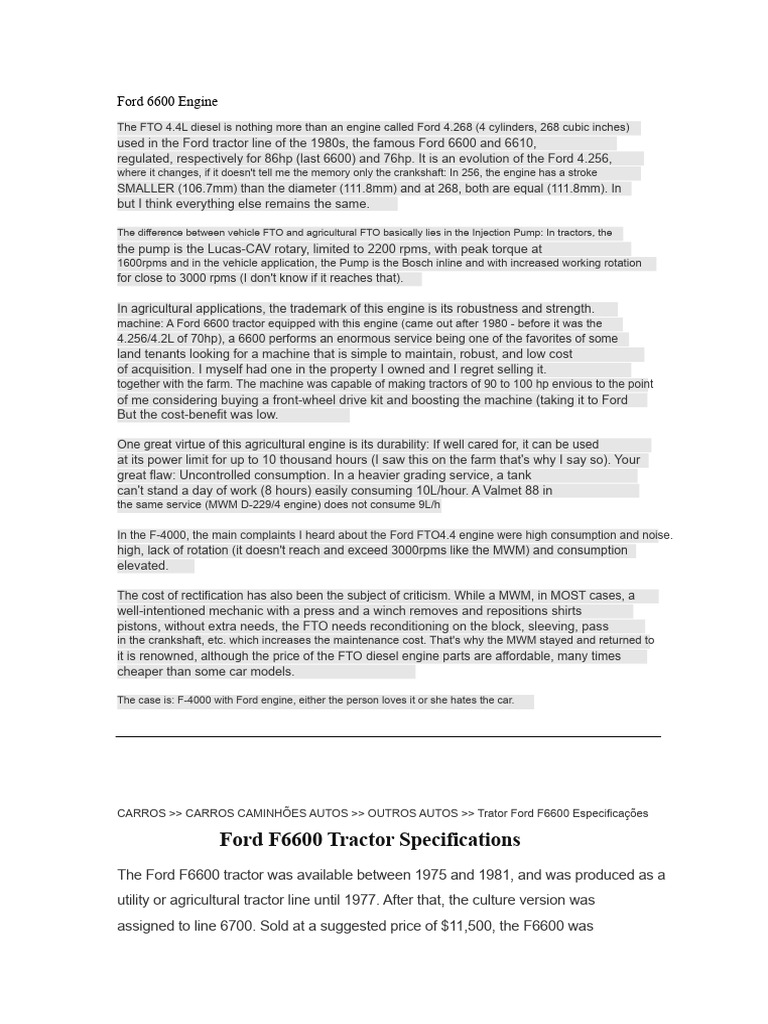 Ford 6600 Tractor | PDF | Engines | Tractor