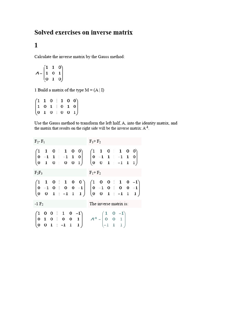 Solved Exercises On Inverse Matrix | PDF