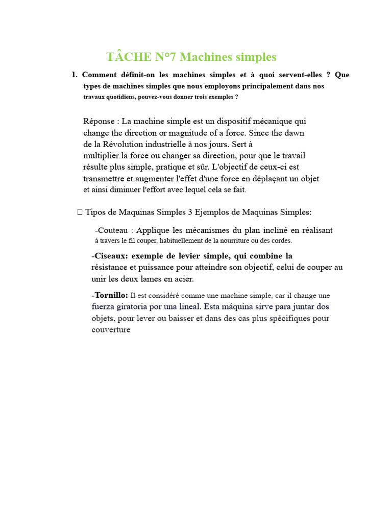 Machines simples : définition et exemples | PDF