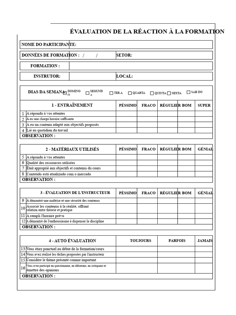 Évaluation de la Réaction à la Formation | PDF