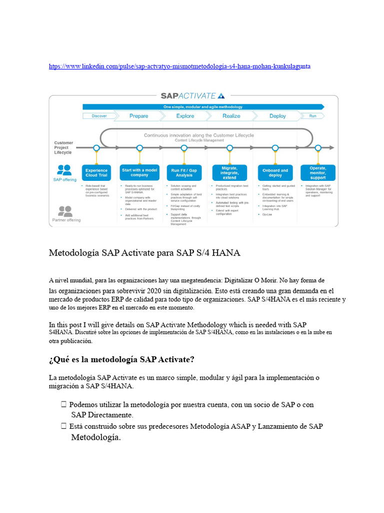 Metodología SAP Activate para SAP S4 HANA | PDF | Planificación de ...