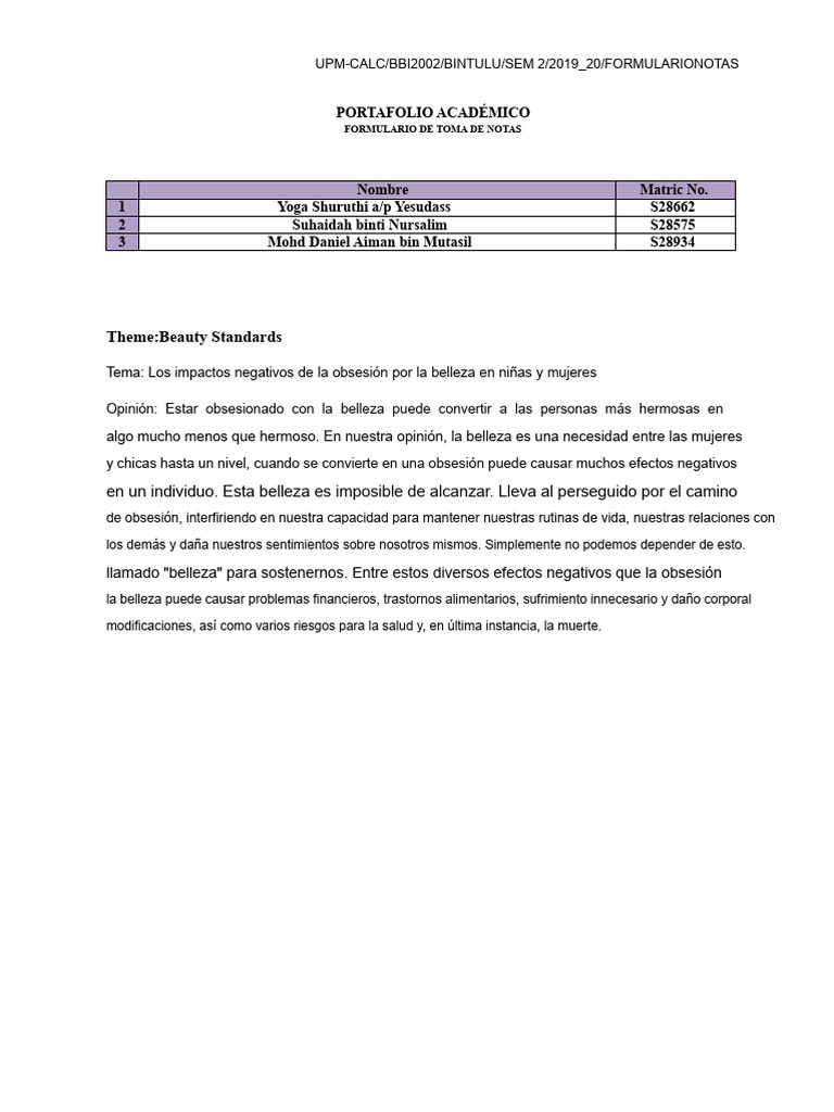 Impactos Negativos de la Obsesión por la Belleza | PDF | Desorden ...
