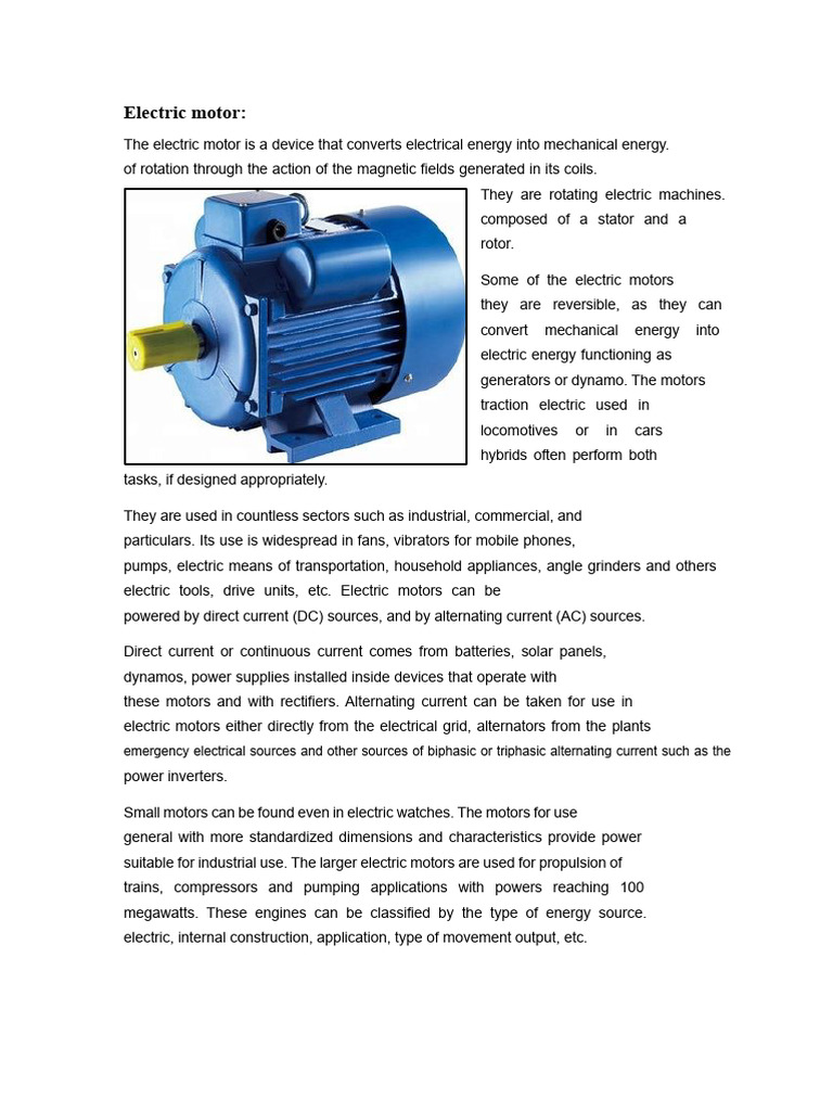 Understanding Electric Motors: Types & Uses | PDF | Electric Motor ...