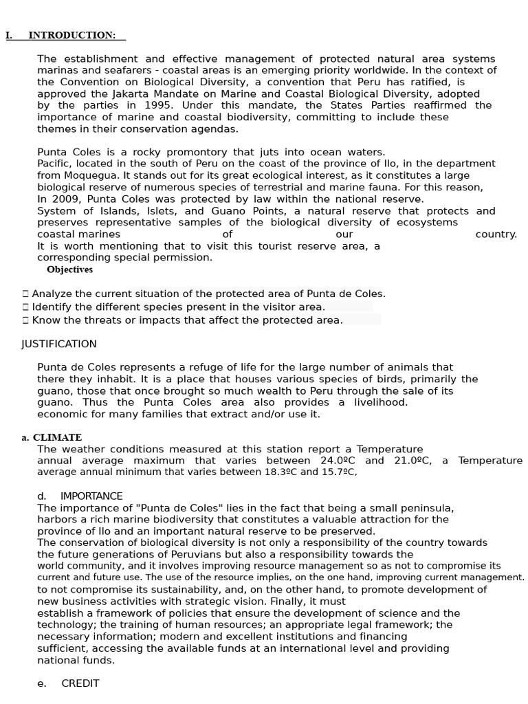 Summary of Punta de Coles | PDF | Biodiversity | Protected Area