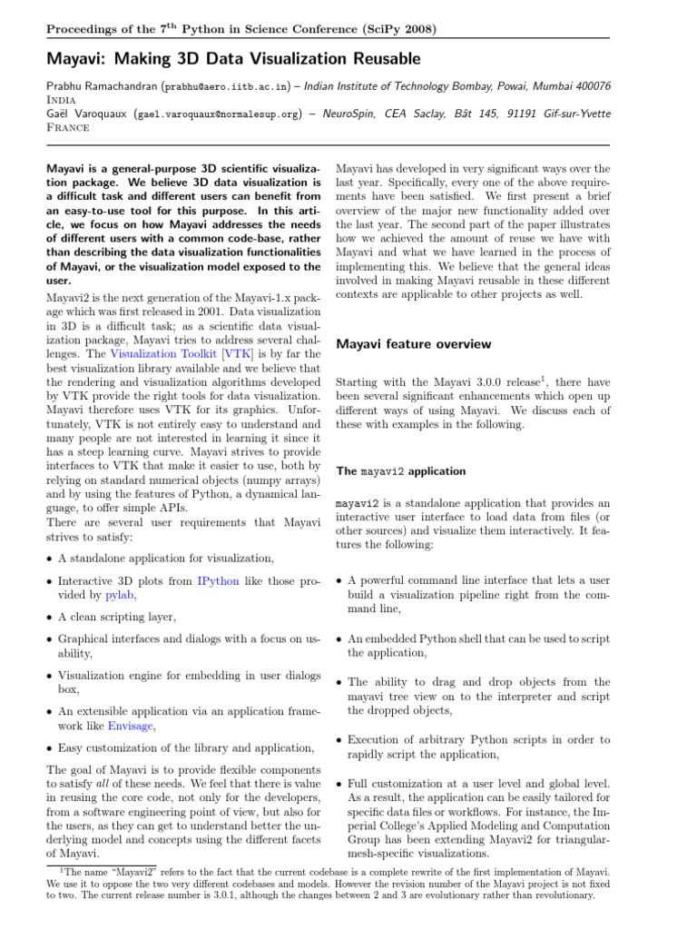 Mayavi Making 3d Data Visualization Reusable Pdf Scripting Language Visualization Graphics