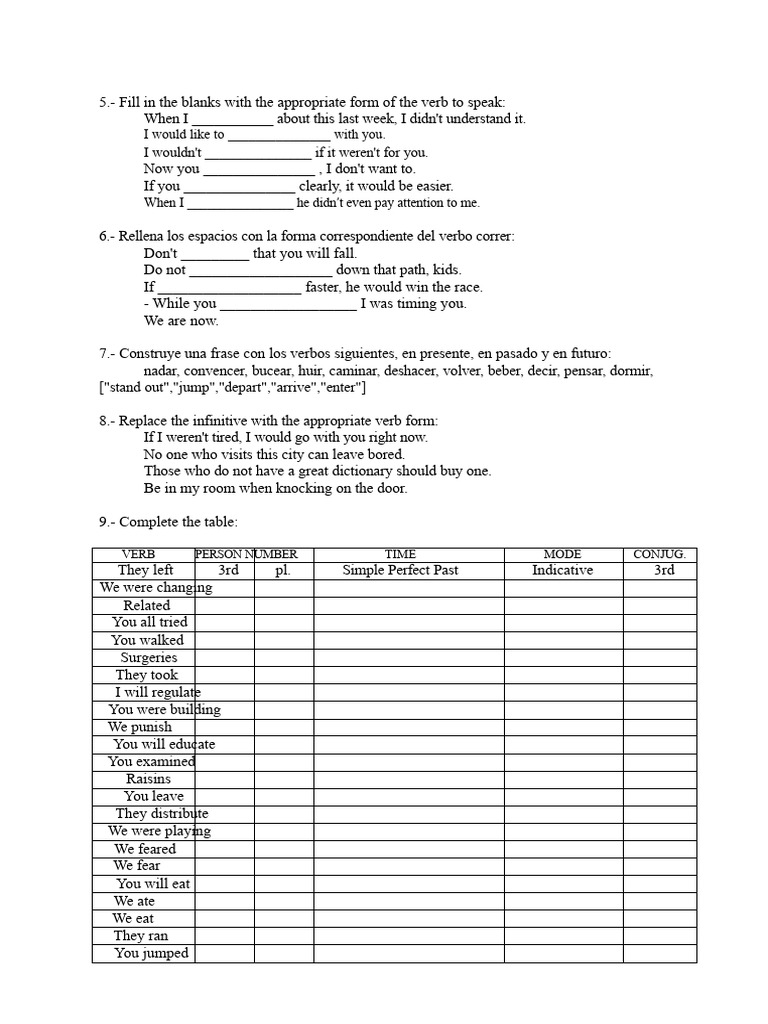 Spanish Verb Conjugation Exercises | PDF | Grammatical Tense | Syntax